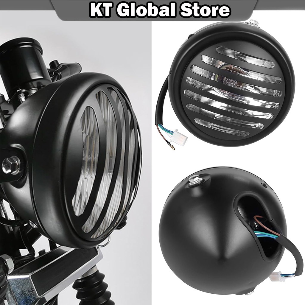 Vintage Round Motorcycle Headlight Grill Head Led Light for Harley Cafe ...