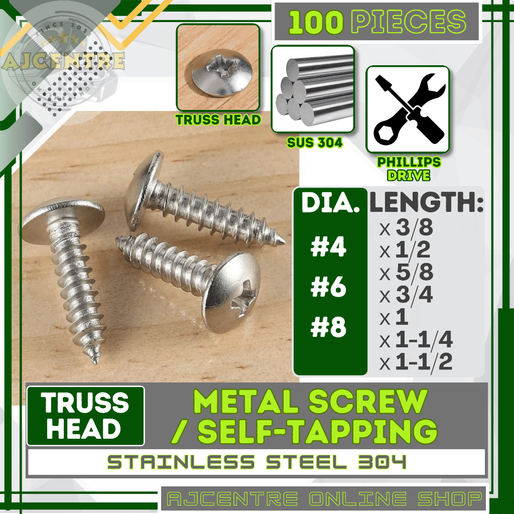 100pcs #4 #6 #8 Stainless Truss Head Metal Screw/Self-Tapping/stove ...