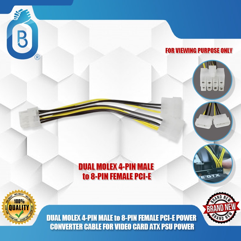 DUAL MOLEX 4-PIN MALE to 8-PIN FEMALE PCI-E POWER CONVERTER CABLE FOR ...