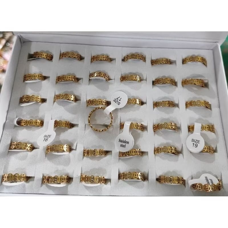 gold/silver singsing Stainless steel ring with box | Shopee Philippines