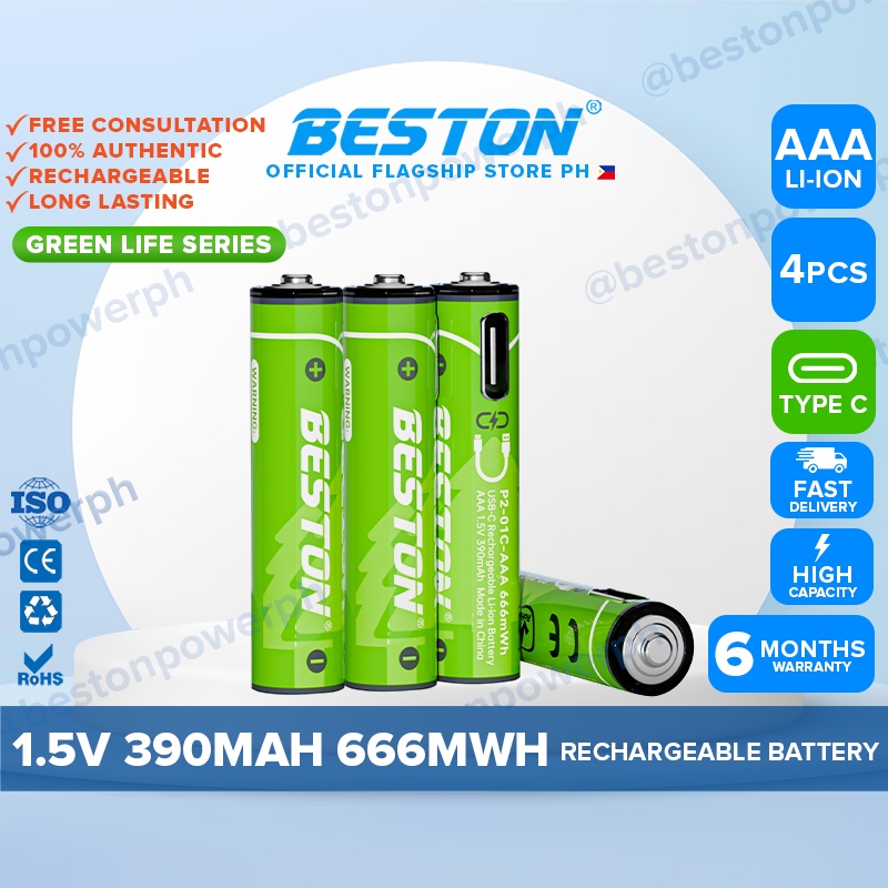 Beston Green Life Series AAA Li-ion 1.5V 666mWh 390mAh Rechargeable ...