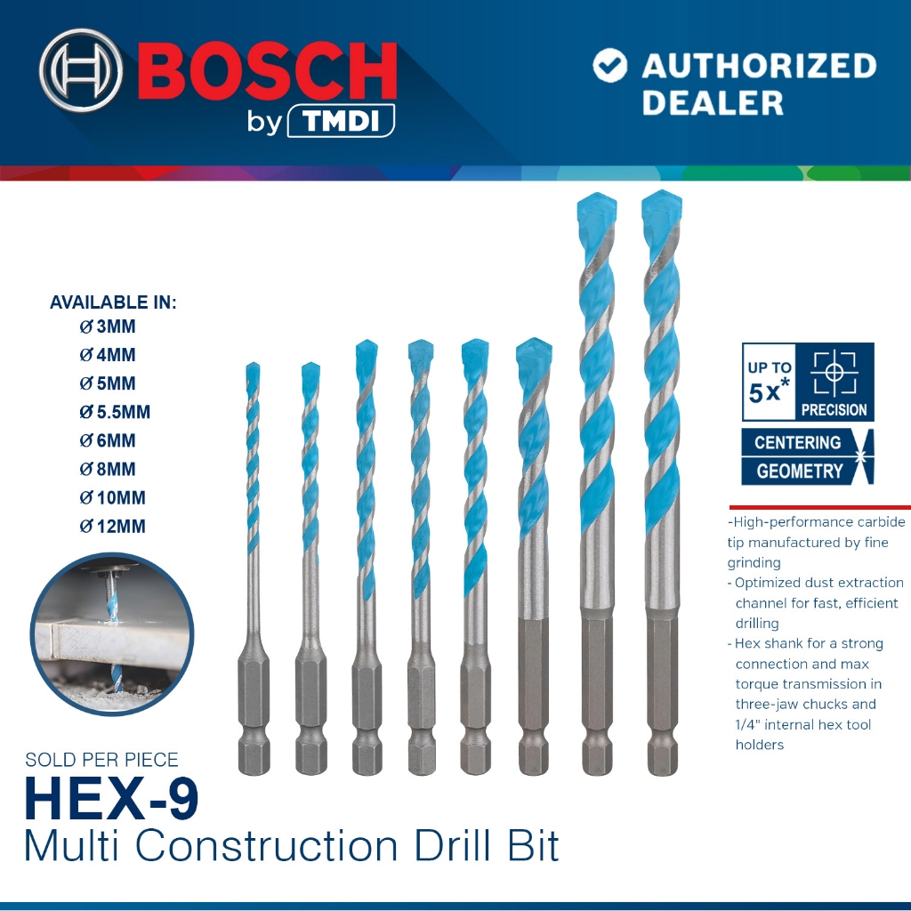 BOSCH EXPERT HEX-9 MCB Multi Construction Drill Bit 1/4" Shank 3MM-8MM ...