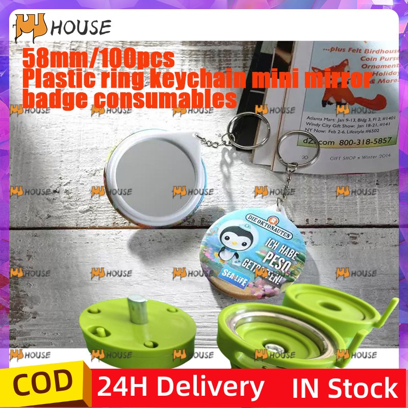 100pcs 58mm Plastic ring keychain mini mirror button DIY badges blank ...