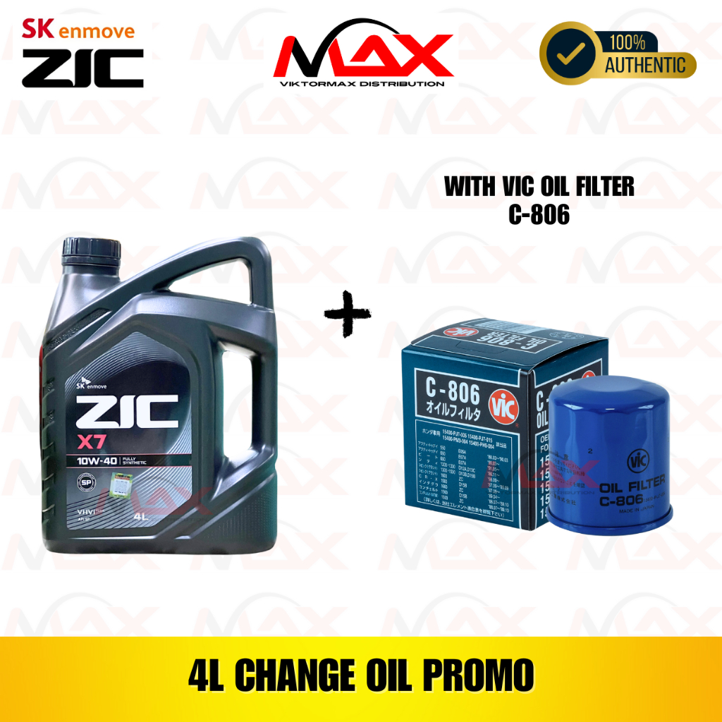 SK ZIC 4 Liters X7 10W40 For GASOLINE Engine with C-806 Vic Oil Filter ...
