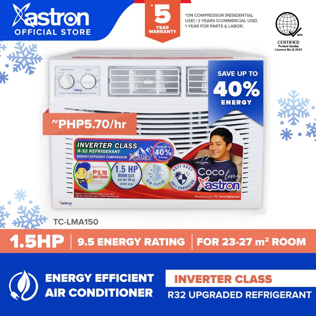 Astron 1.5HP Inverter Class WindowType Aircon | TCLMA150 | Energy ...