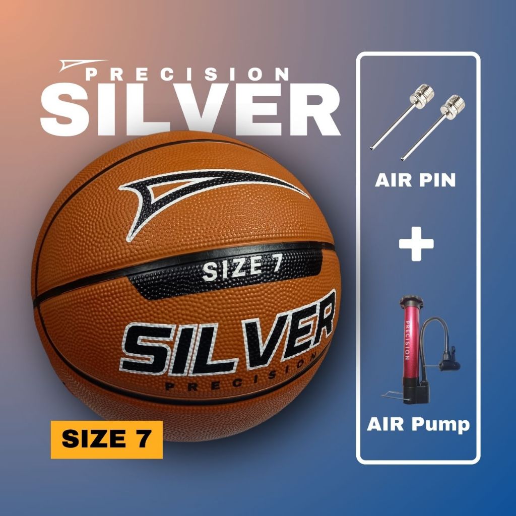 Precision Silver Basketball Size 7 Indoor and Outdoor Rubber Basketball ...