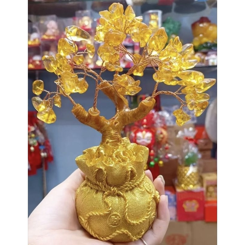 medium natural citrine money tree w money bag fengshui display | Shopee ...