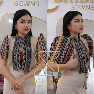 Modern filipiniana bolero top ethnic pattern design and chinese collar ...