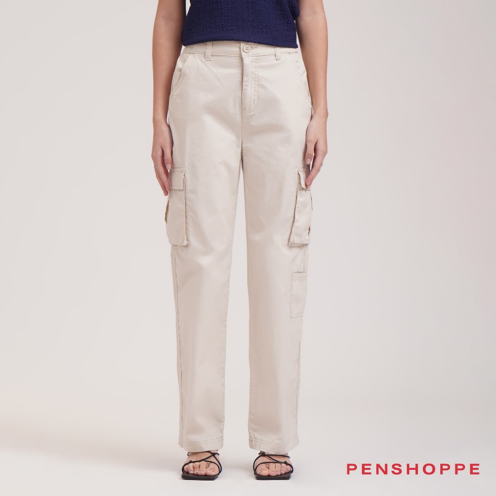 Penshoppe Straight Fit Cargo Pants For Women (Beige) | Shopee Philippines