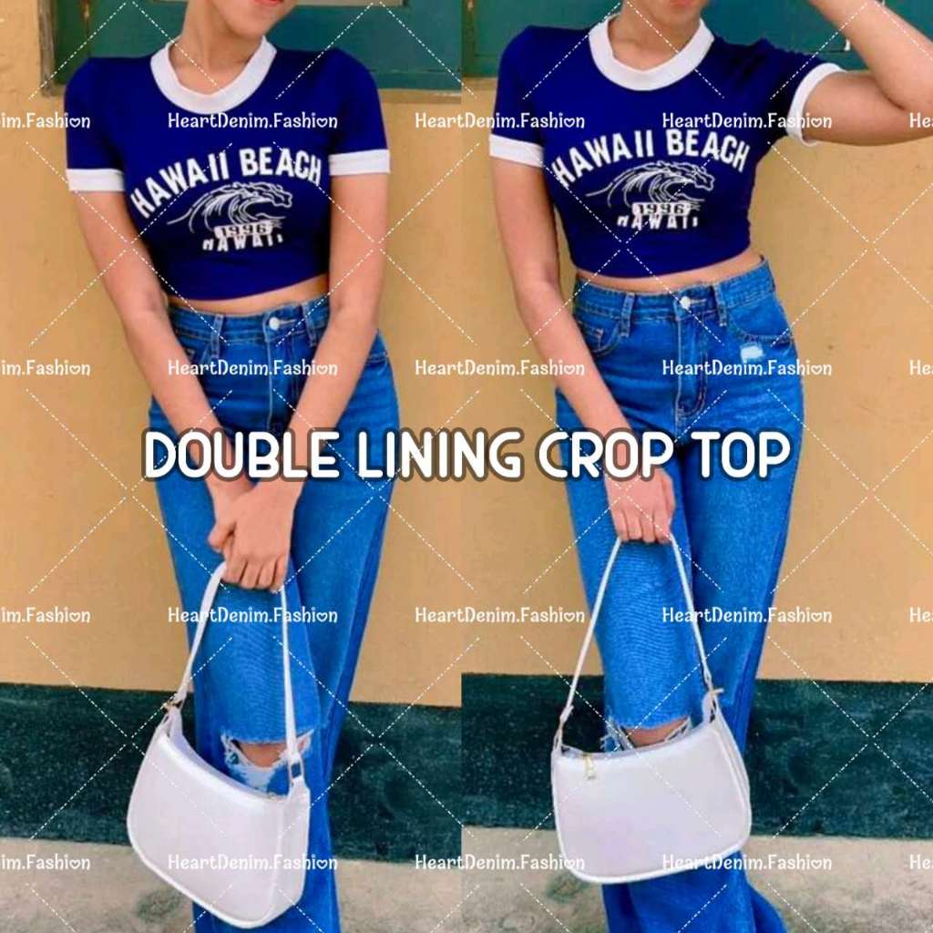 Round neck Double Lining Crop Top Graphic Letter Crop tee free size top ...