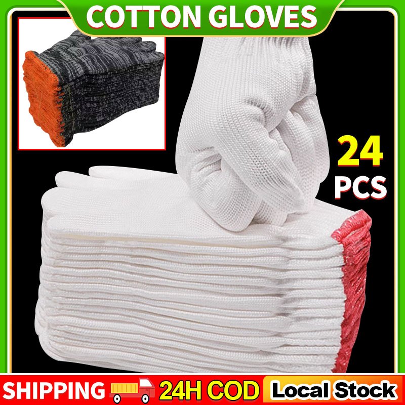 24PCS Cotton Gloves Work Gwantes Thickened Reusable Construction Sites ...