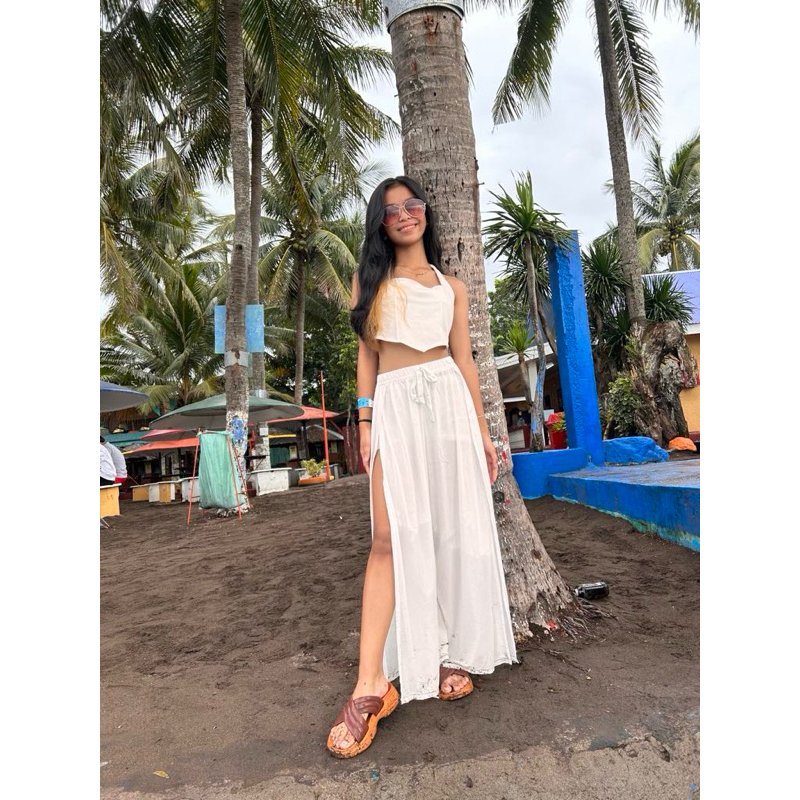 challis boho overlap squarepants/wideleg with slit for summer | Shopee ...