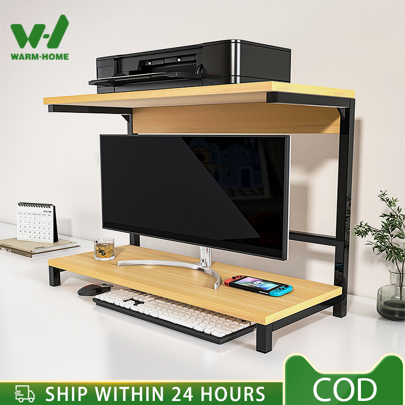 3-Tier Desk Storage Shelf for Office Computer & Printer Stand Space ...