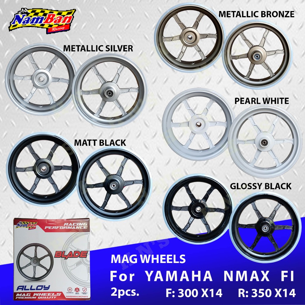 NAMBAN Blade Mags for Yamaha Nmax Fi ( Front 300 x 14 / Rear 350 x 14 ...