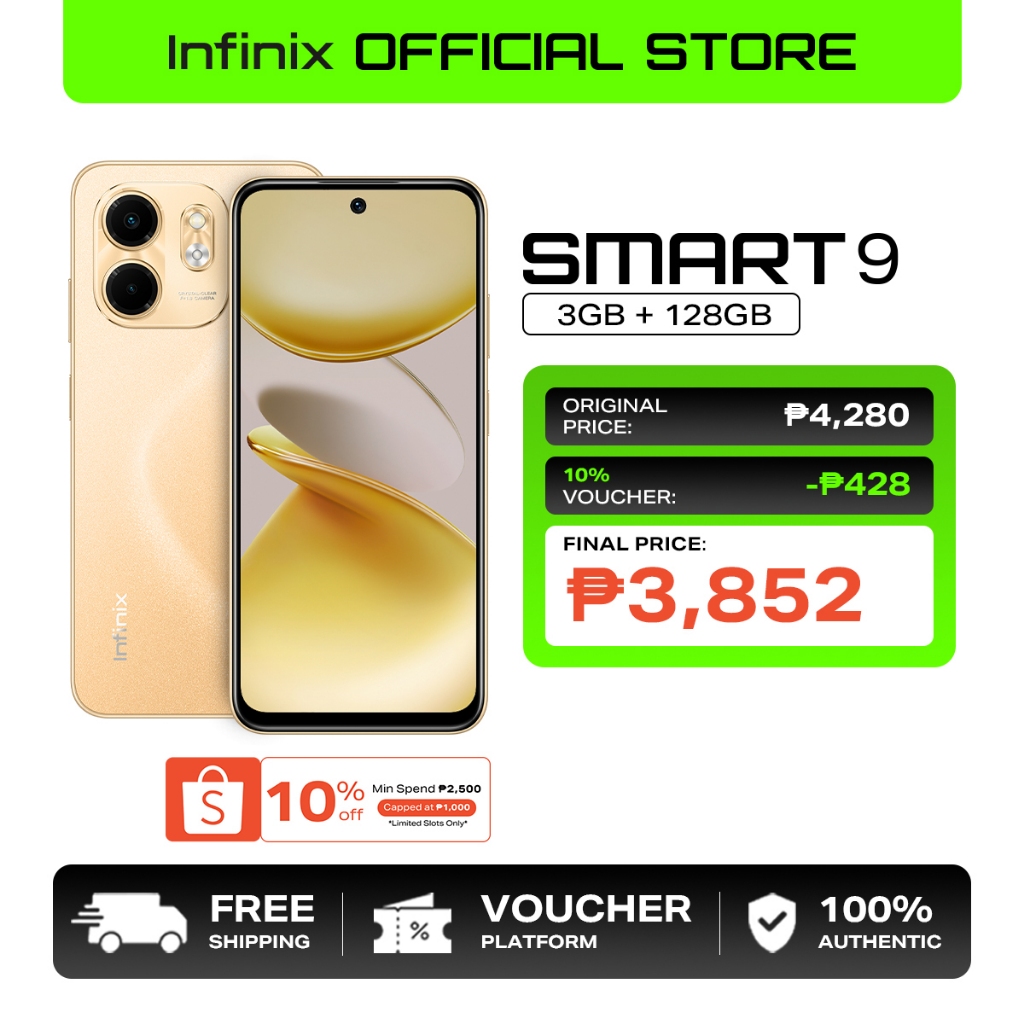 Infinix Smart 9, 128GB+6GB（3GB+3GB) MTK G81, 120Hz Display, (1 year ...