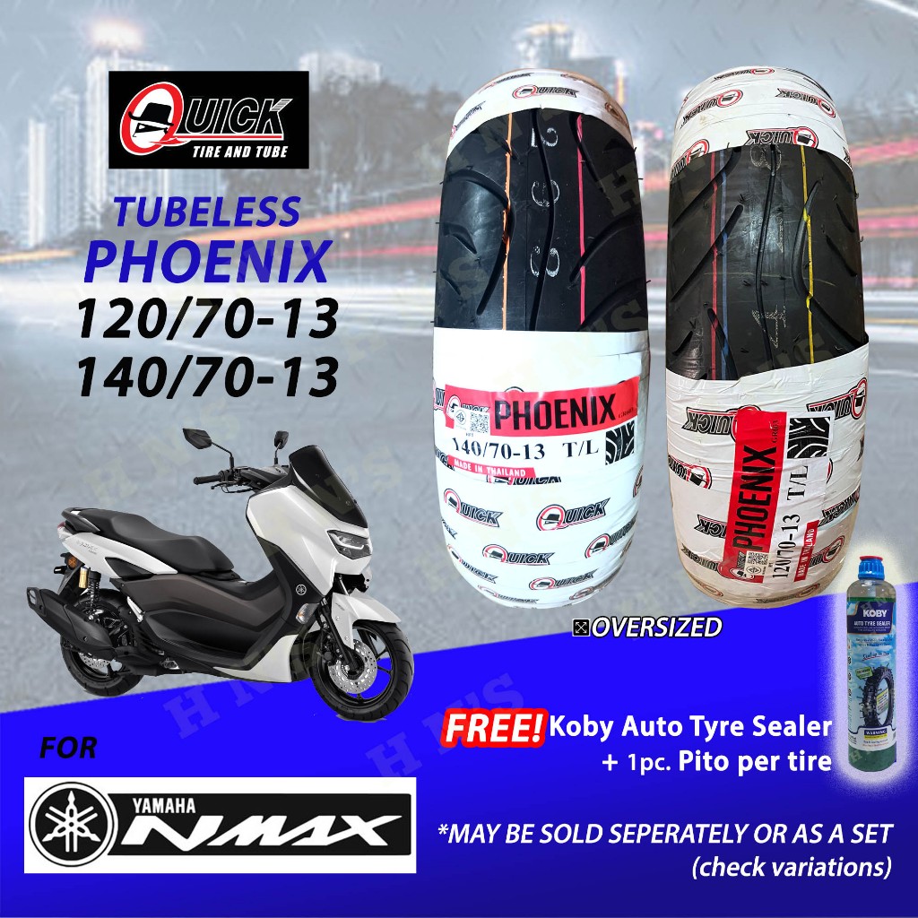 QUICK Tire OVERSIZED Set for Yamaha Nmax ( 120/70-13 , 140/70-13 , 1 ...
