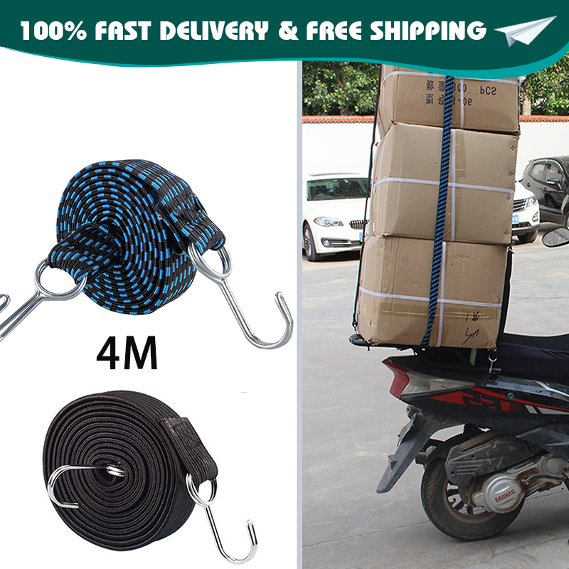 Motorcycle Elastic Rope 4m Baggage Cord Rubber Adjustable Hook Luggage ...