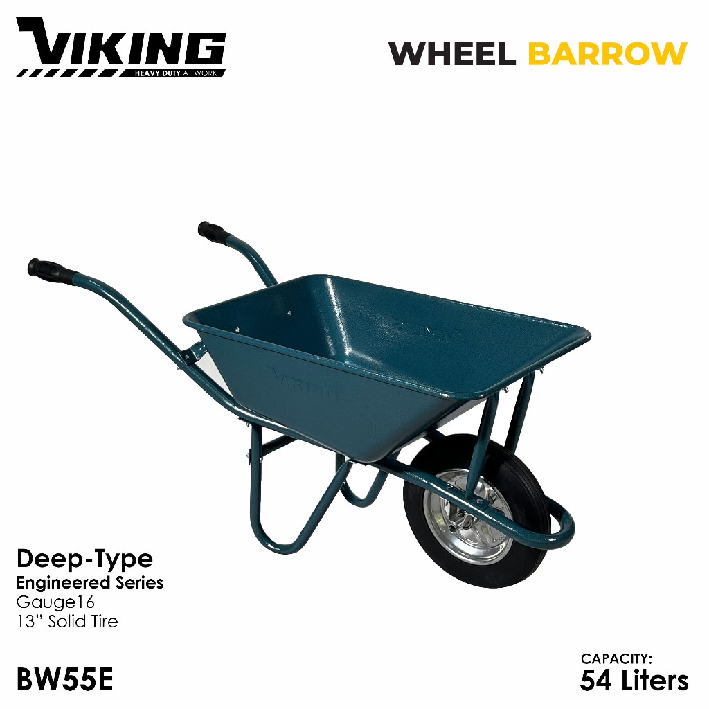 VIKING Wheelbarrow Deep-Type 13inch Solid Tire 54 Liters Garden Cart ...