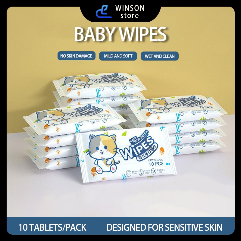 10 Sheets Per Pack Baby Wipes Mini wipes Easy to carry Baby available ...