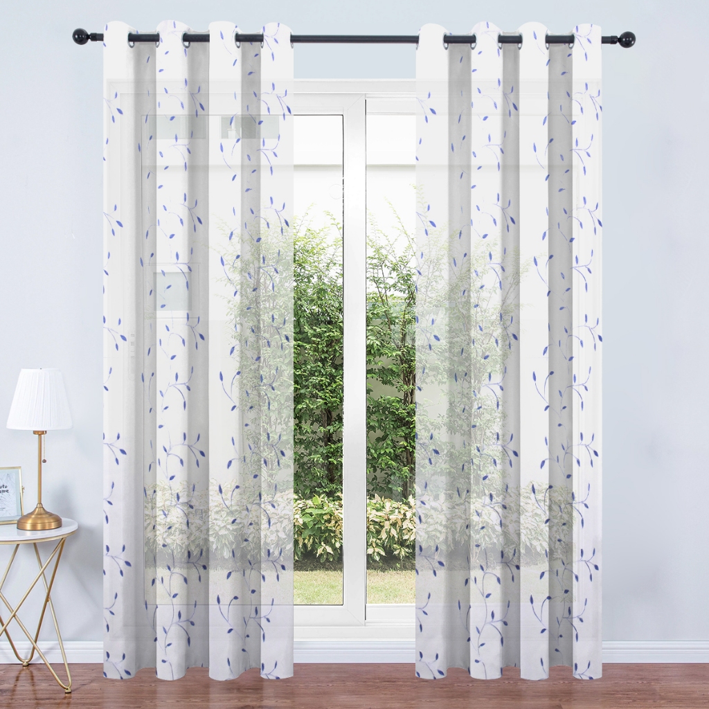 Floral Leaf Embroidered Lace Sheer Window Curtains Embroidery Window ...