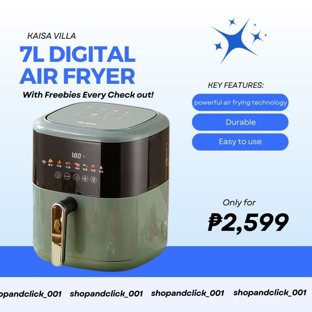 KAISA VILLA 7L Air Fryer – Large Capacity Oil-Free Digital Fryer for Healthy Cooking Non-Stick ...