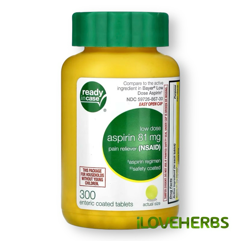 Ready in Case, Aspirin, 81 mg, 300 Enteric Coated Tablets | Shelf Life ...
