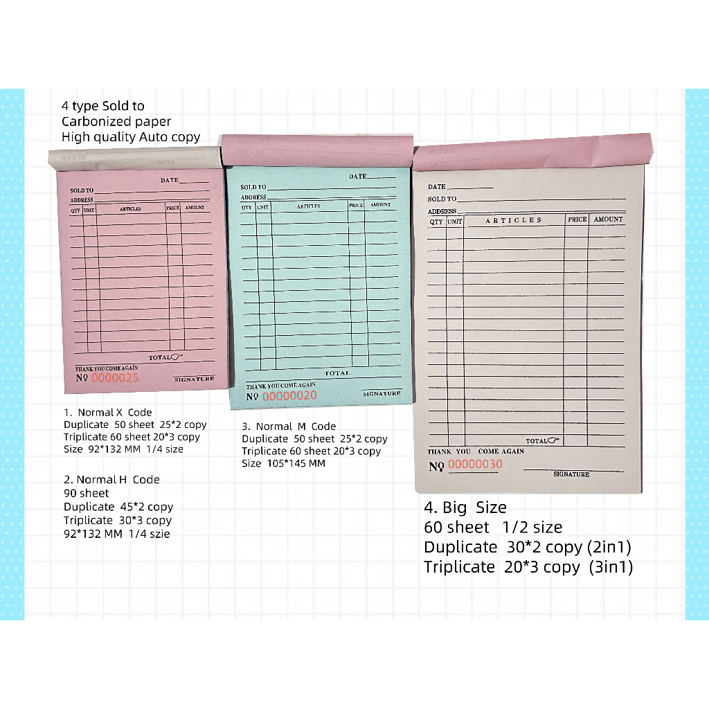 4 type 60 sheet Sold to Receipt Resibo Normal and thick Low Price Size ...