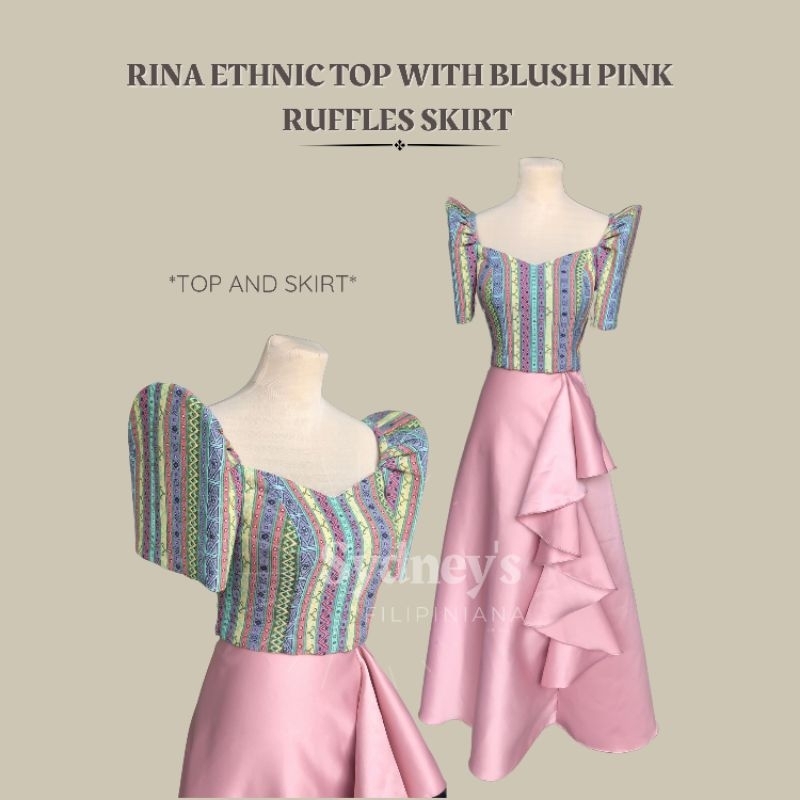 Rina Ethnic Modern Filipiniana Top with Blush Pink Ruffles Skirt High ...