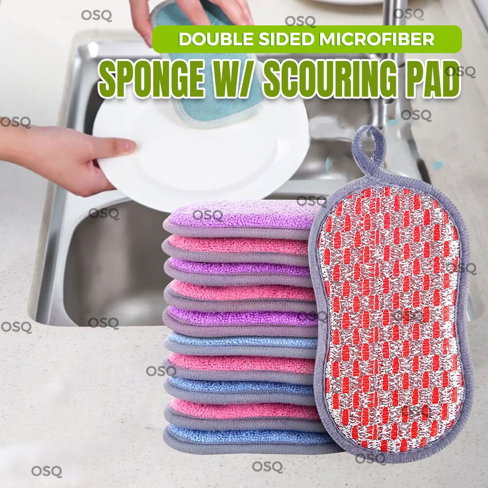 OSQ Double Sided Reusable Non Scratch Microfiber Cleaning Sponge With ...
