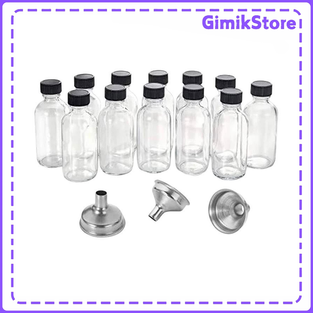 12x60ml Thick Glass Boston Bottles, Leakproof Lids & 3 Funnels Included ...