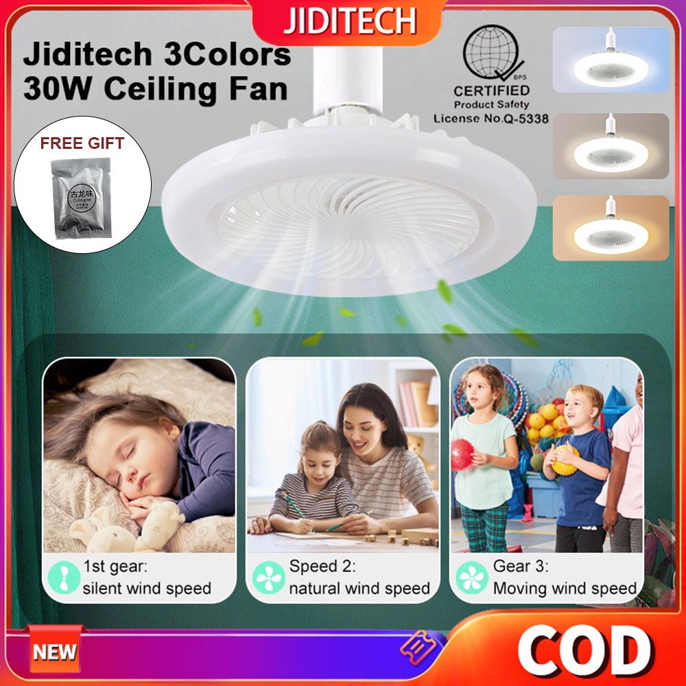 Jiditech 30W Ceiling Fan with Light 2Way-Install Bulb Light Ceiling ...
