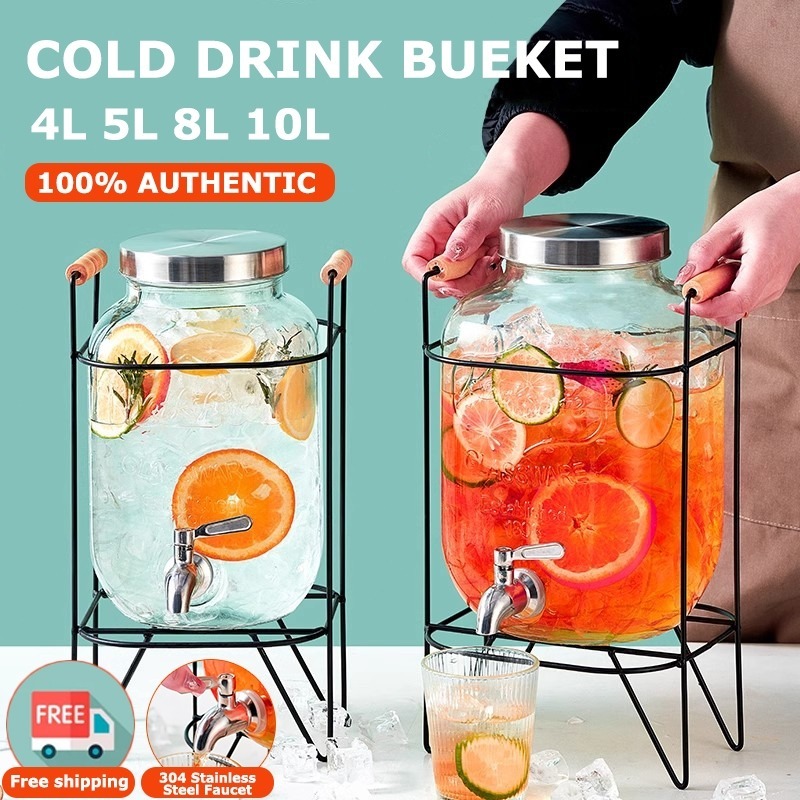 5L/8L Juice Drink Glass Jar Dispenser with Stand and Faucet Water ...