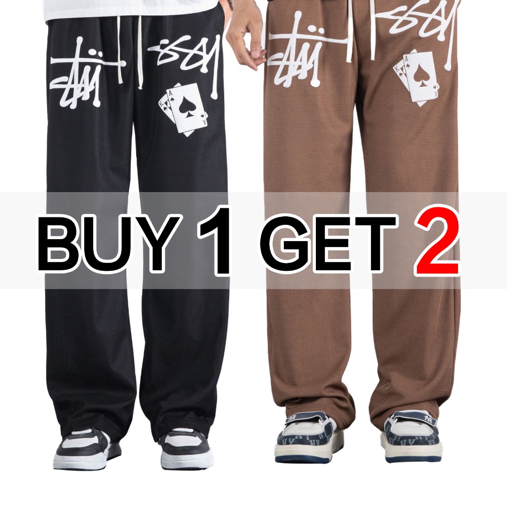 Buy 1 Get 2 high quality waffle pants for men korean baggy straight cut ...
