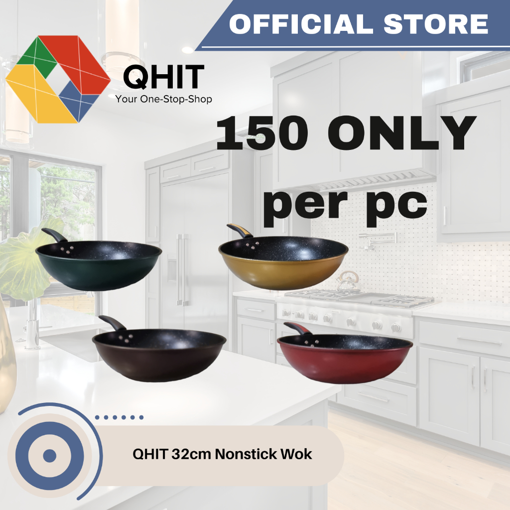 QHIT 32cm Non Stick Wok Pan OGMY Maifan Stone Green, Red, Gold, and ...
