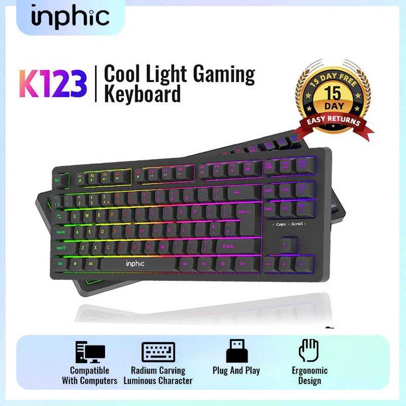 INPHIC K-123 Rainbow LED 87-Key Gaming Keyboard with Multimedia ...