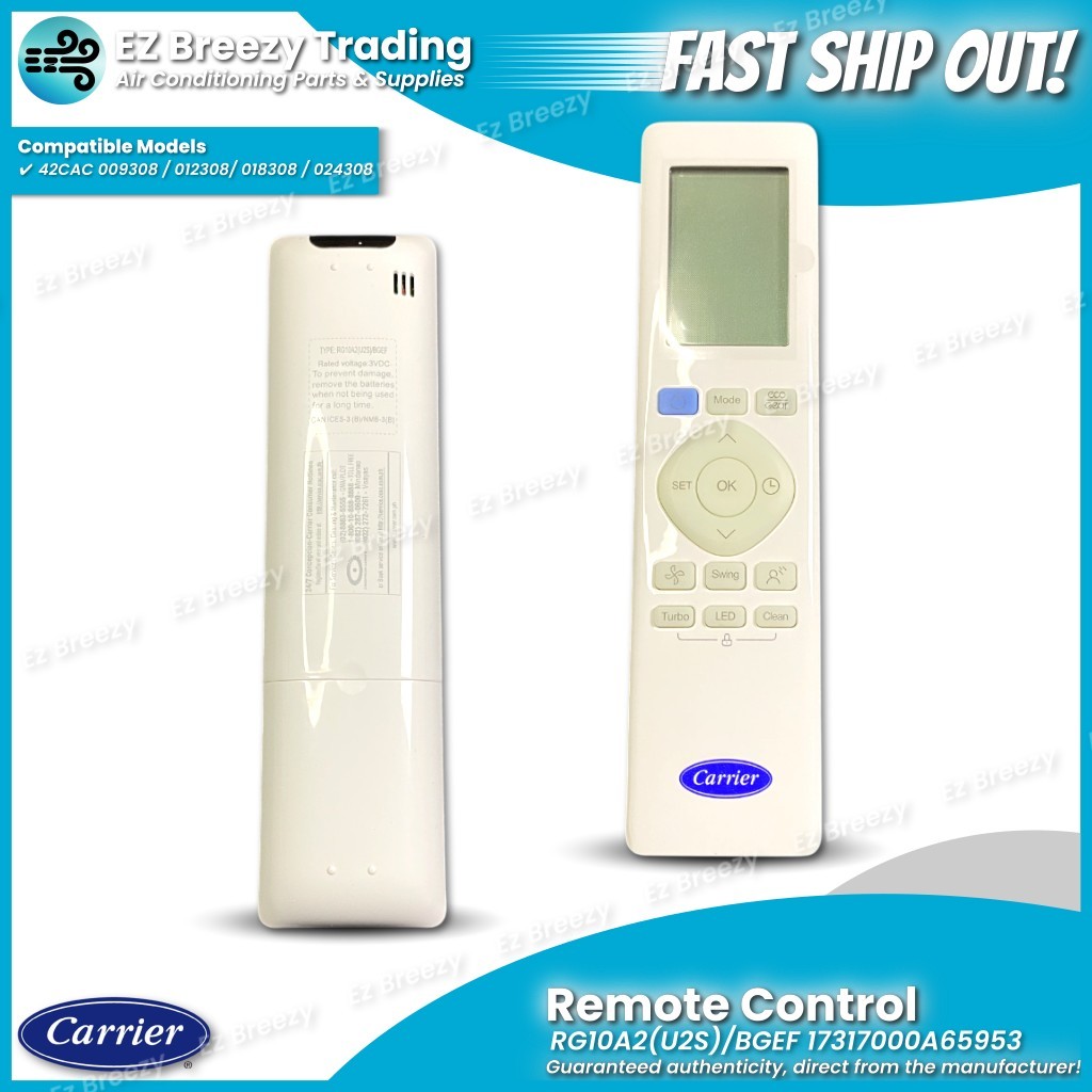 Aircon A/C Remote Control RG10A2(U2S)BGEF 17317000A65953 | Carrier ...