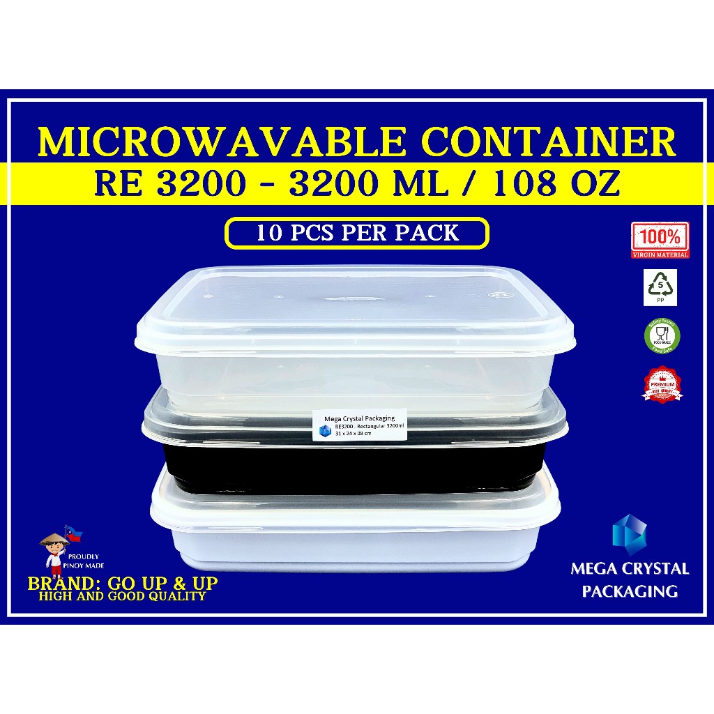 [ 5 Pcs ] Microwavable Container RE 3200 - Rectangular 3200 ml WHITE ...