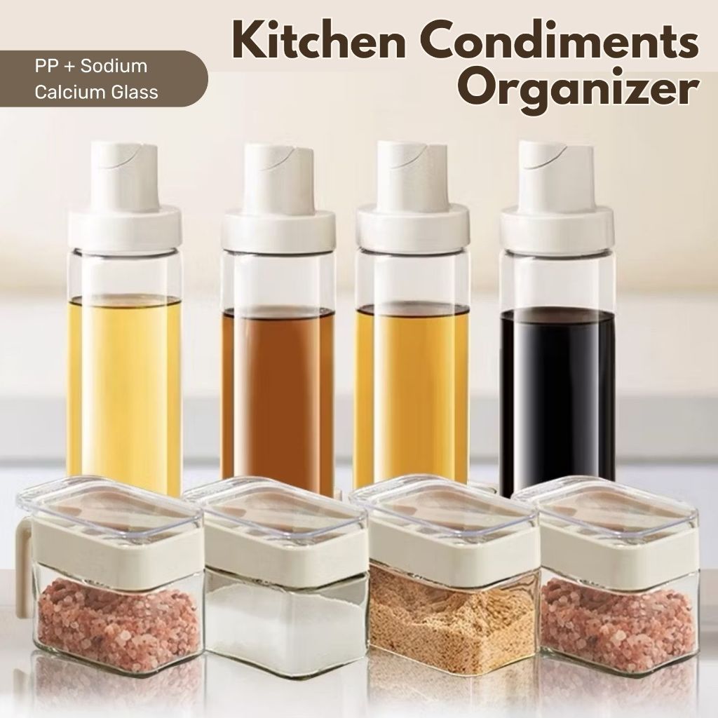 Kitchen Condiments Organizer Glass Storage Container Jar Moisture Proof ...