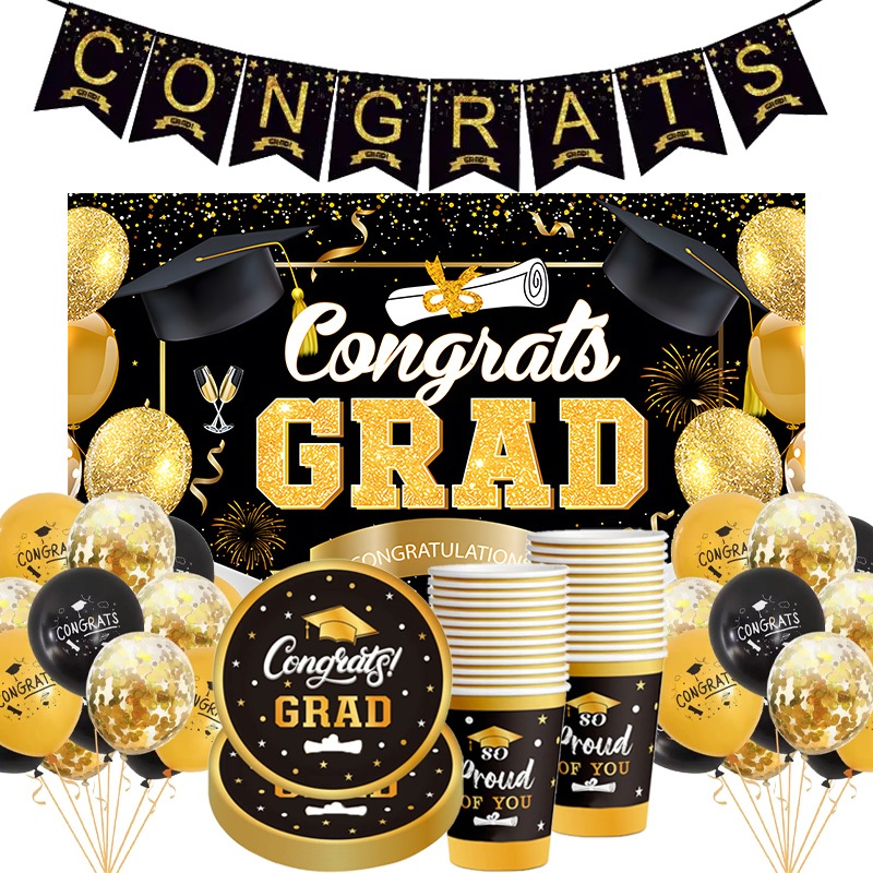 2025 Graduation Disposable Tableware Congrats Grad Theme Plates Napkins ...