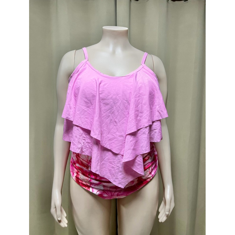 Plus Size Two Piece Swimsuit 4XL Bikini Set Hanky Hem Pink | Shopee ...
