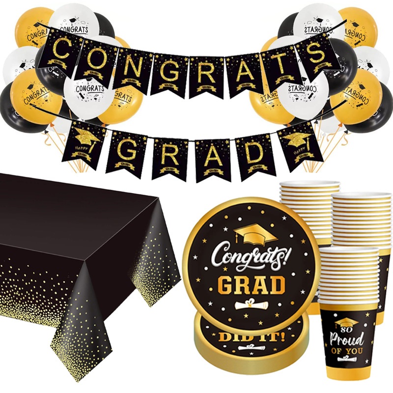 2025 Graduation Disposable Tableware Congrats Grad Theme Plates Cups ...