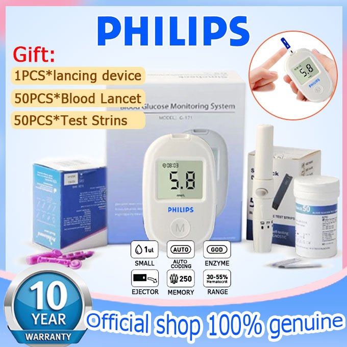 PHILIPS Glucometer Tester Set Complete Blood Suger Monitor Kit With ...