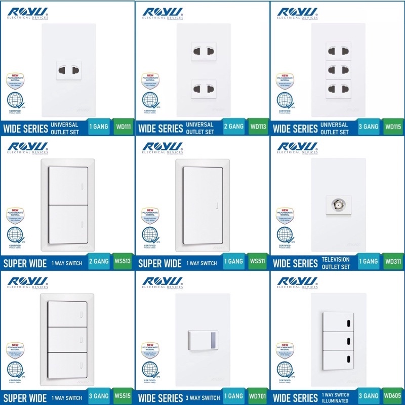 ROYU Wide Series /Super Wide Series 1,2,3 Gang Switch /Outlet | Shopee ...