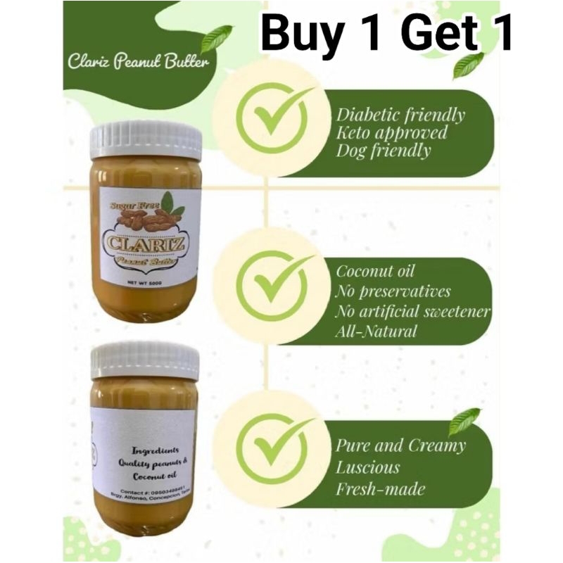 (BOGO) Clariz Keto Peanut Butter, Buy ONE Get ONE (SUGAR FREE) | Shopee ...