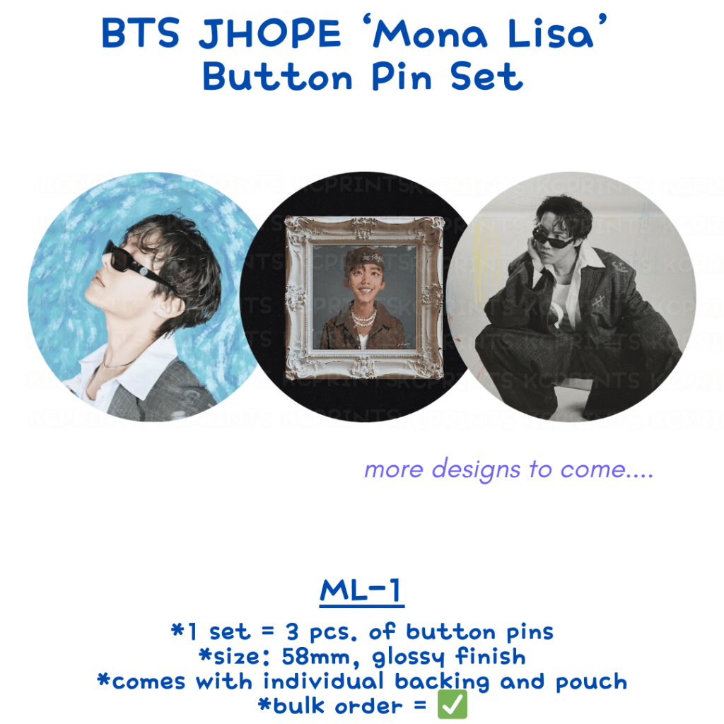 JHOPE MONA LISA BUTTON PIN SET CAN BADGE FAN SUPPORT CONCERT FREEBIE ...
