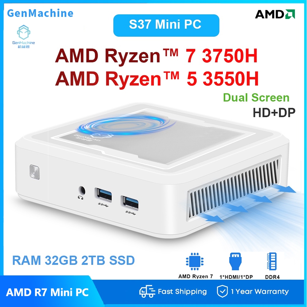 GenMachine Mini PC Light AMD Ryzen 7 3750H 3550H 2700U Windows 11 DDR4 ...