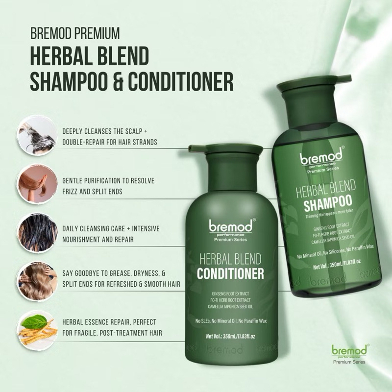 Bremod Premium Herbal Blend Shampoo & Conditioner Smooth Out Frizz and ...
