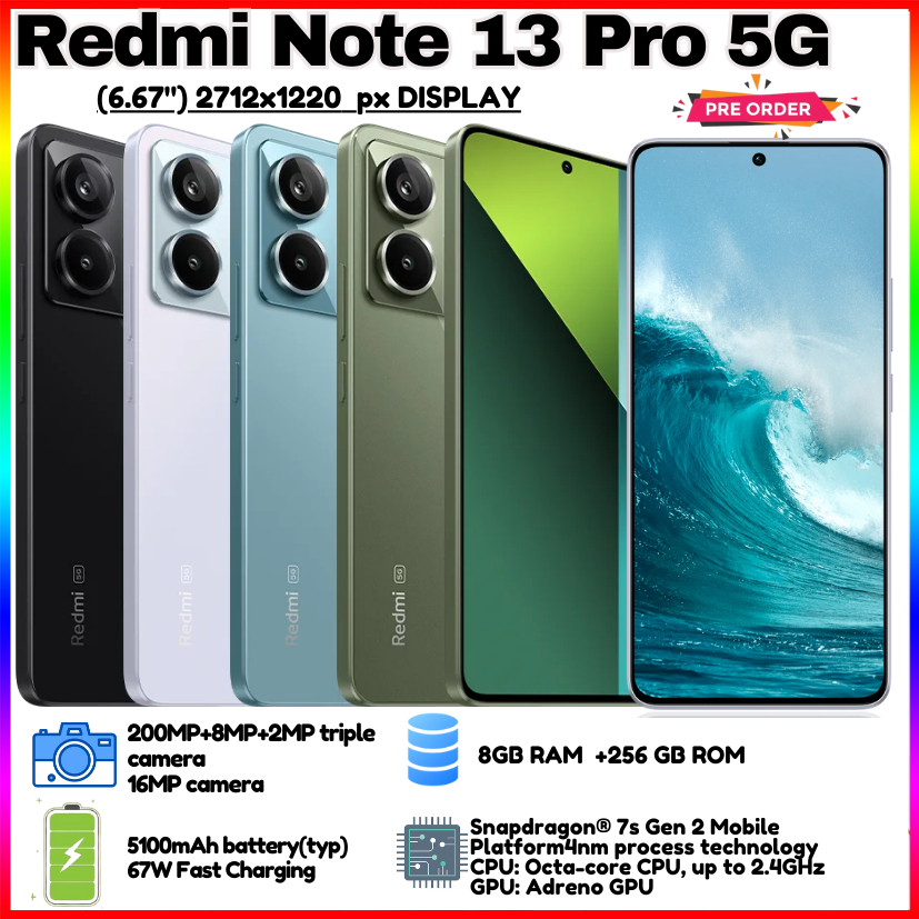 PRE-ORDER Xiaomi Redmi Note 13 Pro 5G Smartphone | 8GB+256GB / 12GB+512GB | Snapdragon 7s Gen 2 ...
