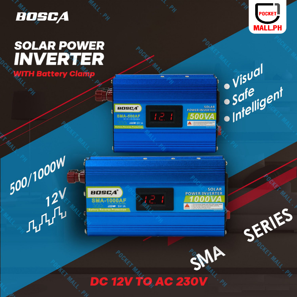 BOSCA Solar Power Inverter DC12V To AC 220-230V 500W & 1000W W/LED ...