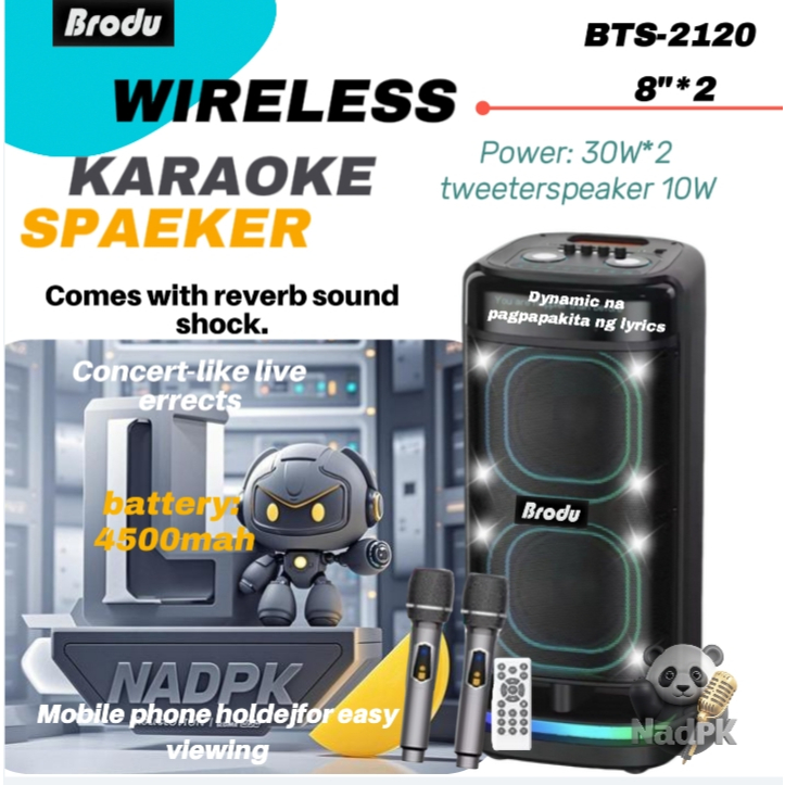 Brodu BTS-2120 Portable Bass Speaker karaoke Wireless Outdoor Speaker ...